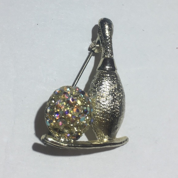 Vintage | Jewelry | Vintage Rhinestone Silver Bowling Ball Brooch Pin ...